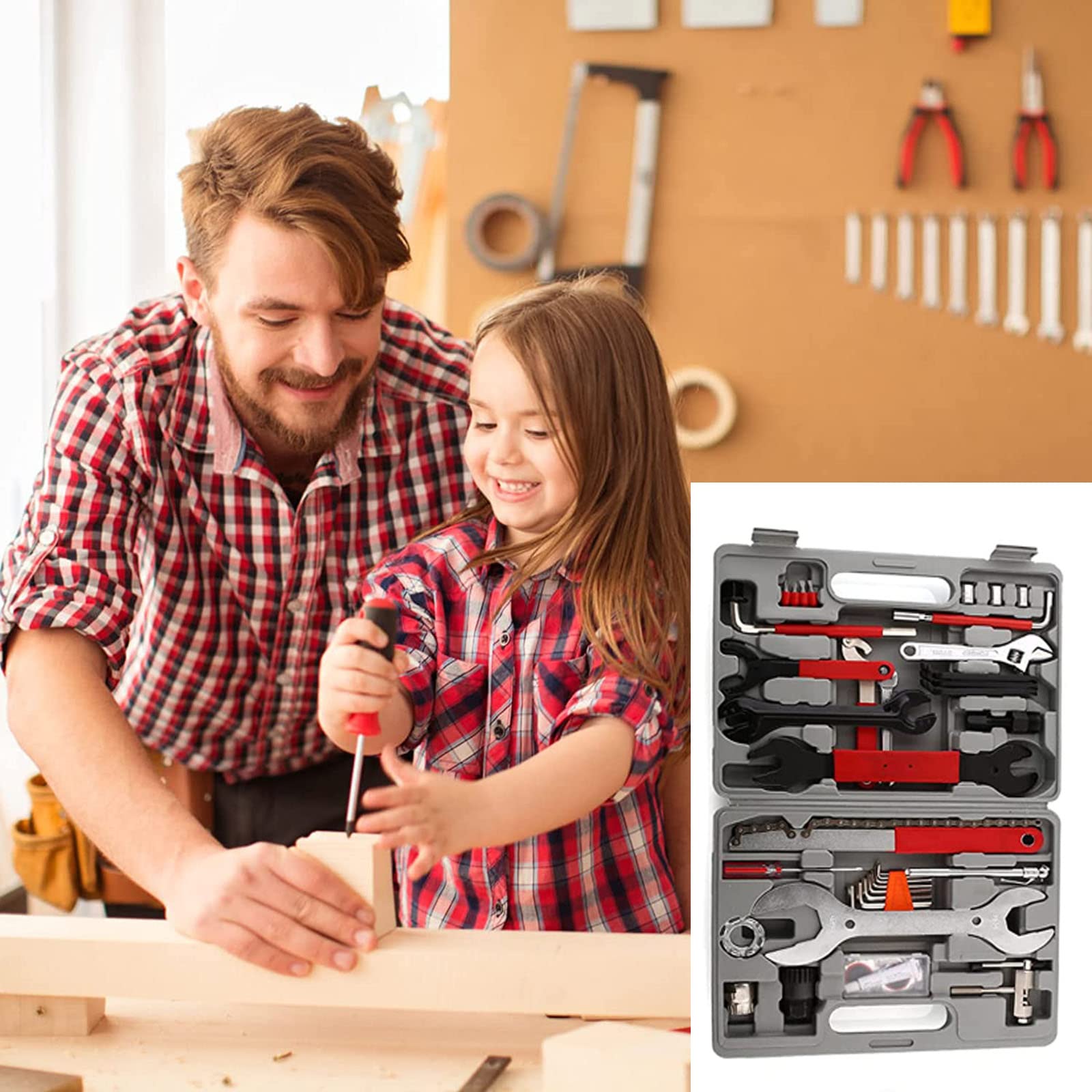 48 Pcs Tool Set, Bike Tool Kit, Bicycle Repair Kit Tool Box Set with Adjustable Open Wrench, Tire Lever, Socket, DIY Tools, Small Portable Hand Tool Kit for Mountain Road Bike Motorcycle Maintenance