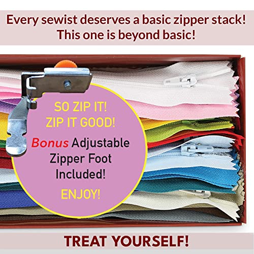 Madam Sew 44pcs 8 Inch Zippers for Sewing Garments β Bulk Zippers with Plastic Coil Teeth, Heavy Duty Metal Zipper Pulls and Nylon Tapes β Colorful Closed End, Non-Separating Zippers in 22 Colors