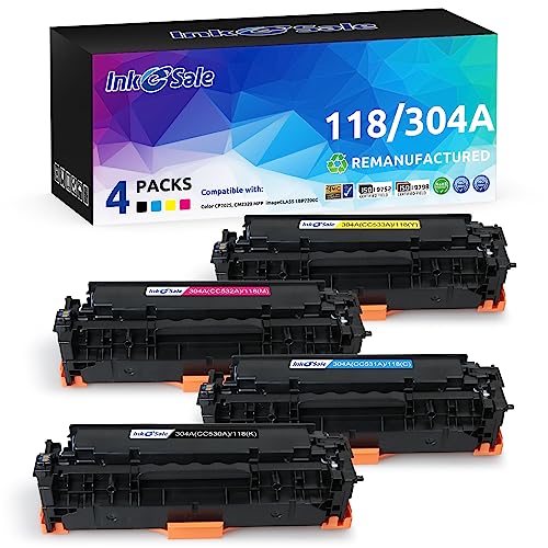 INK E-SALE 4PK Remanufactured Toner Cartridge Replacement for HP 304A CC530A CC531A CC532A CC533A Canon 118 Toner for HP LaserJet CP2025dn CP2025n CM2320fxi Canon MF726Cdw MF8580CDW LBP7660Cdn Printer