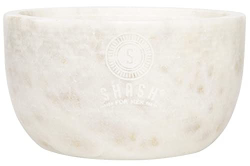 SHASH Marble Shaving Bowl, White - Lather Mug with Interior Grooves Builds a Rich, Foamy Froth - Retains Heat for a Close, Comfortable Shave - Compact, Sophisticated Design (White)