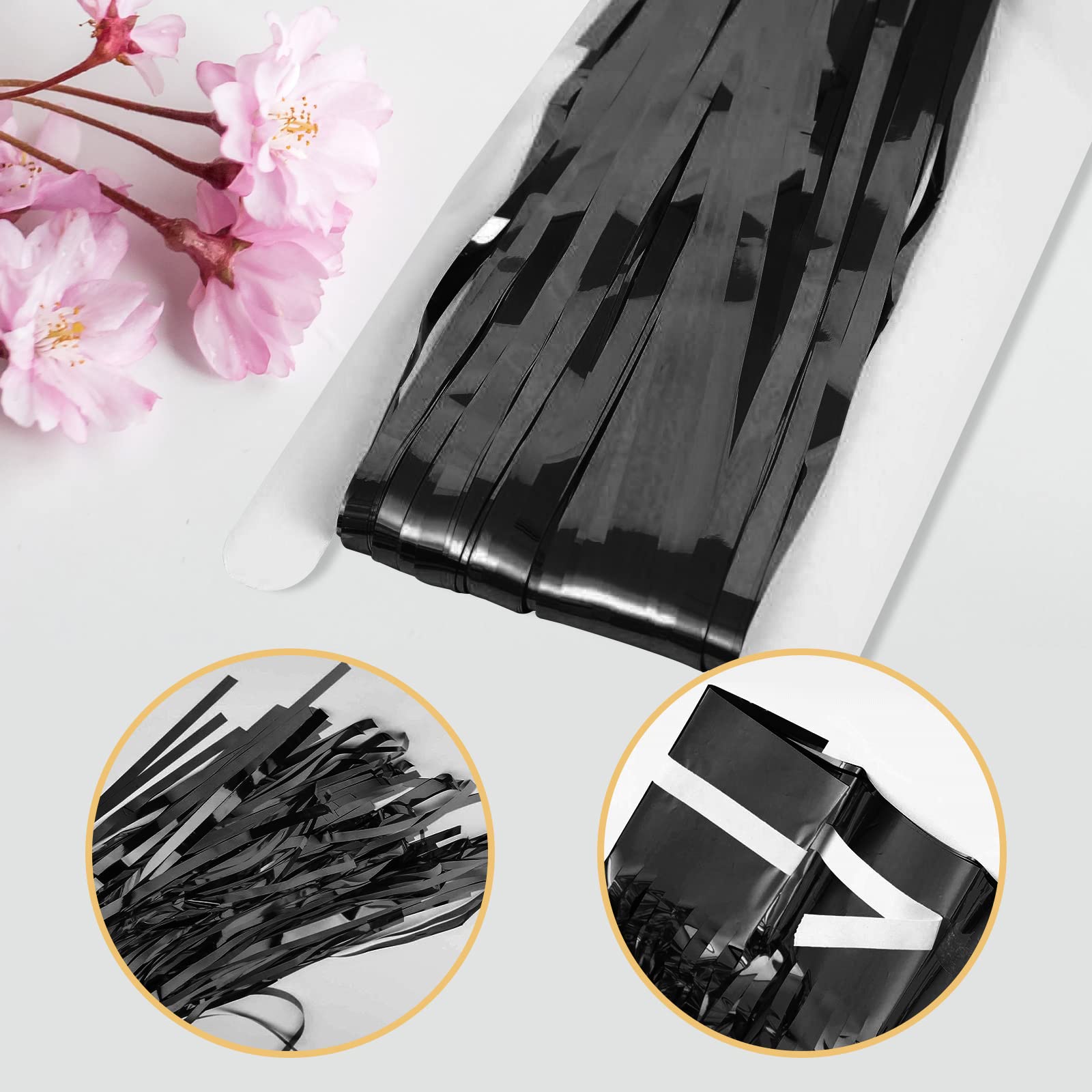 20 Pack Black Foil Curtain Backdrop 3.2ft x 8.2ft Foil Fringe Backdrop Curtain Metallic Tinsel Foil Fringe Curtains Streamer Backdrop Curtains for Birthday Party Decorations Photo Booth (Black)