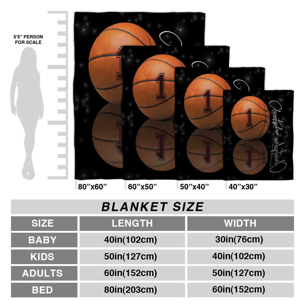 SATIGI Personalized Basketball Shadow Blanket with Name & Number, Basket Ball (40-''X30-'', 50-''X40-'', 60-''X50-'', 80-''X60-''), Plush Sherpa Fleece Travel Soft Warm for Couch Sofa Bed