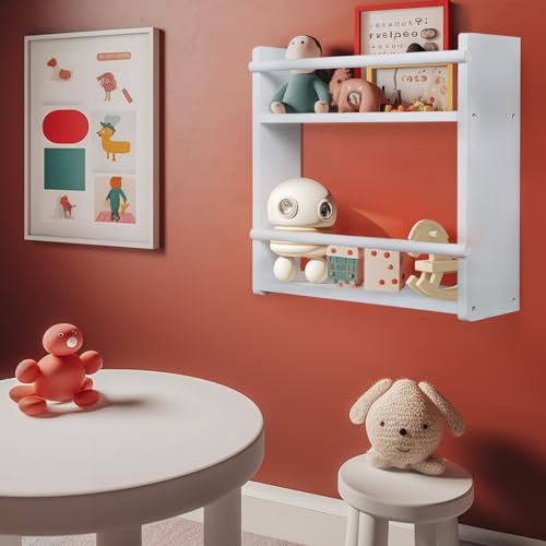 YLYHSST Nursery Floating Shelves 24 Inch Solid Wood Bookshelf, Suitable for Kids Room, Nursery. Double Decker Toys Storage, Kitchen Spice Rack, White