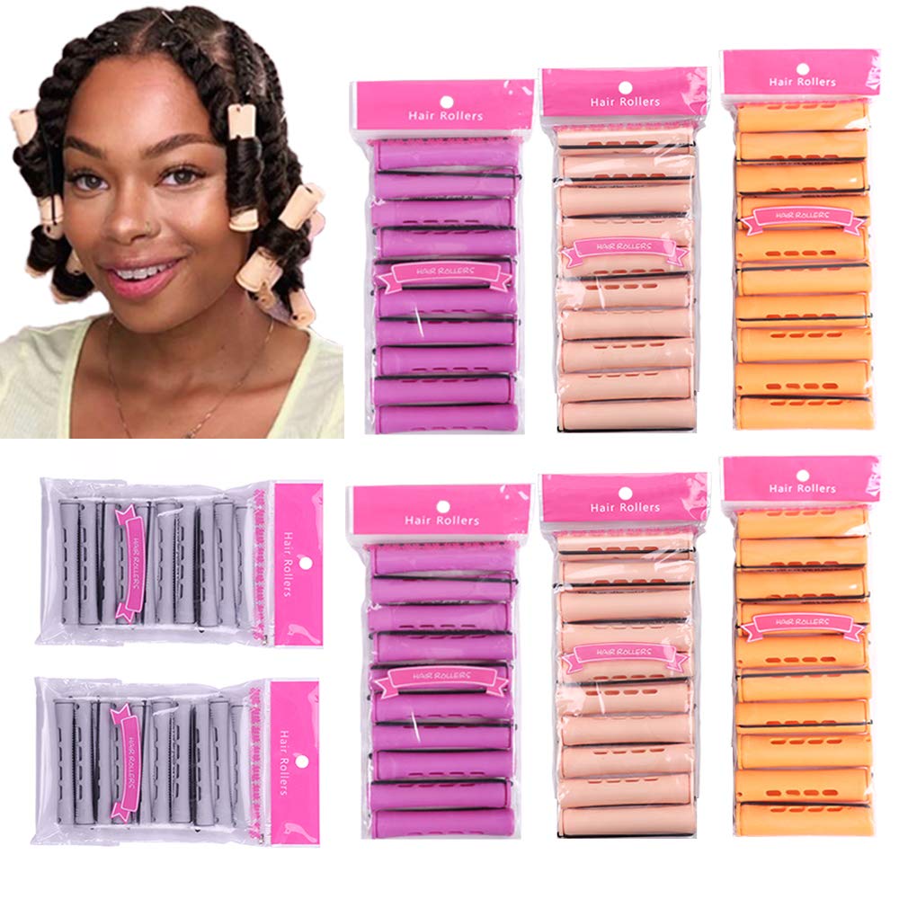 80pcs Perm Rods Jmbo Large Medium Small Size Curler Perm Rods for Natural Hair Cold Wave Rods Hair Curler Styling Tools for Curly Wavy Hair(Orange,Beige,Gray,Purple)