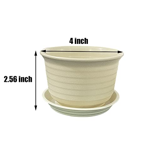 AQSXO 4 inch Planter Nursery Pots, Plastic Planters Pots for Plants Flower Transplanting with Drainage Holes and Saucers, 4 Colors 8 Pieces.