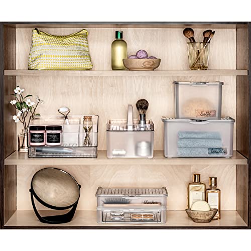 Madesmart Plastic Stacking Pull-Out Drawer for Bathroom Storage, Stackable Bathroom Organizer Drawer with Clear Front, Frost
