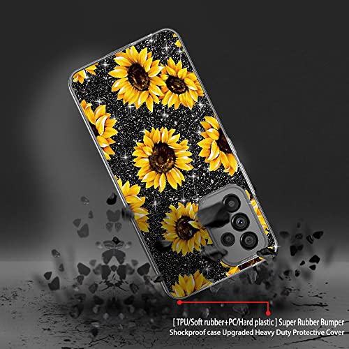 DDTKZC for Samsung Galaxy A53 5G Case,Samsung A53 5G Case Tempered Glass Protector Lustre Pattern-Sparkle 3 in 1 Clear Shockproof Case for Samsung A53 5G (Yellow Sunflower)