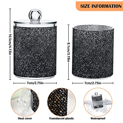ALAZA 2 Pack Qtip Holder Dispenser Sequin-Black Glitter Bathroom Organizer Canisters for Cotton Balls/Swabs/Pads/Floss,Plastic Apothecary Jars for Vanity