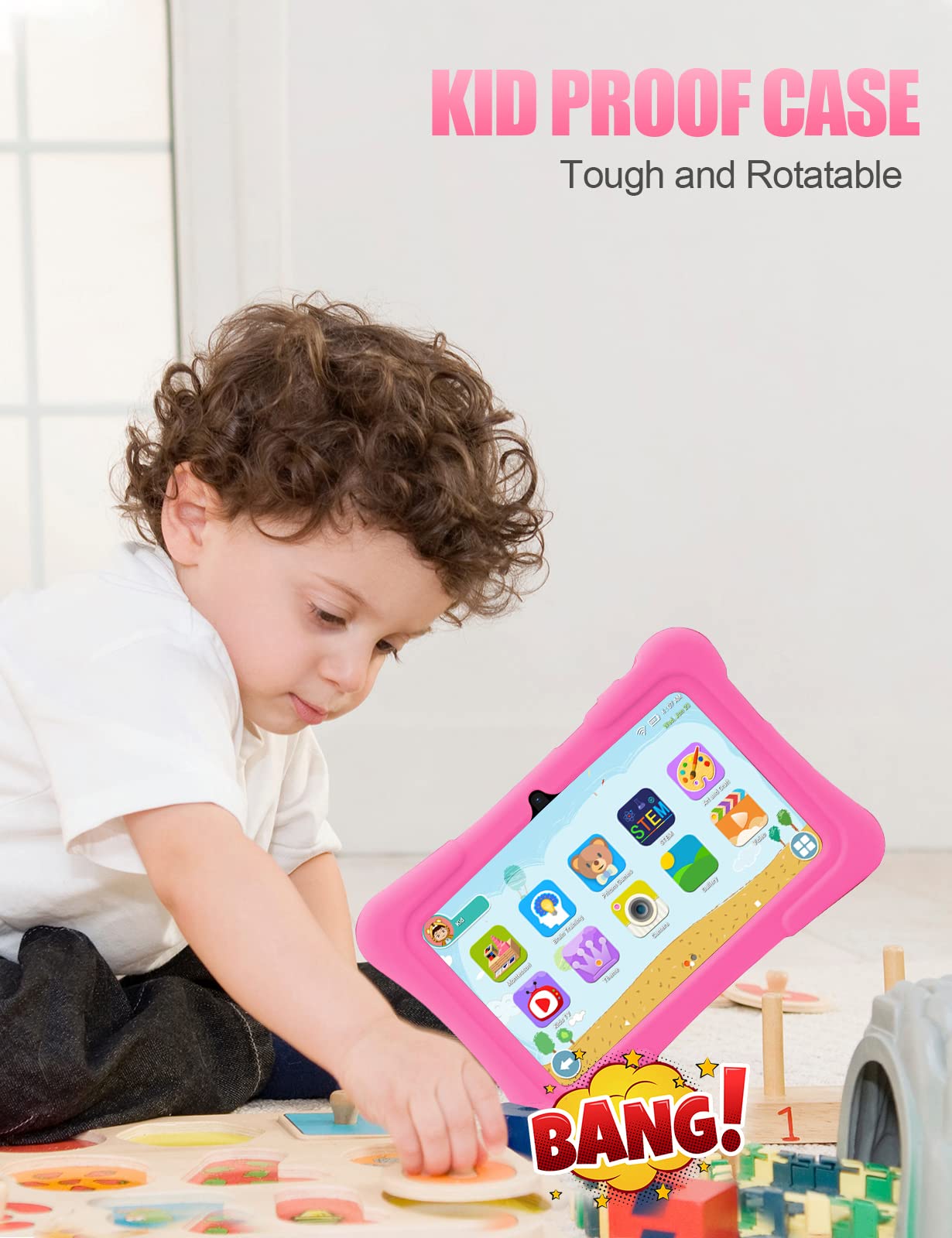 7 inch Kids Tablet Quad Core Android 10,Writing Tablet for Kids 16GB WiFi, Bluetooth, Dual Camera, Educationl, Games,Parental Control (Pink)