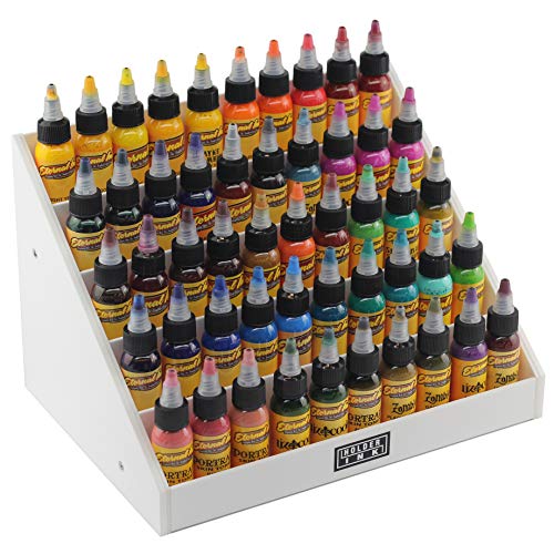 Holder Ink acrylic display stand organizer for tattoo inks, nail polish bottles and other beauty essentials that keeps them organized, secured and ready to use.