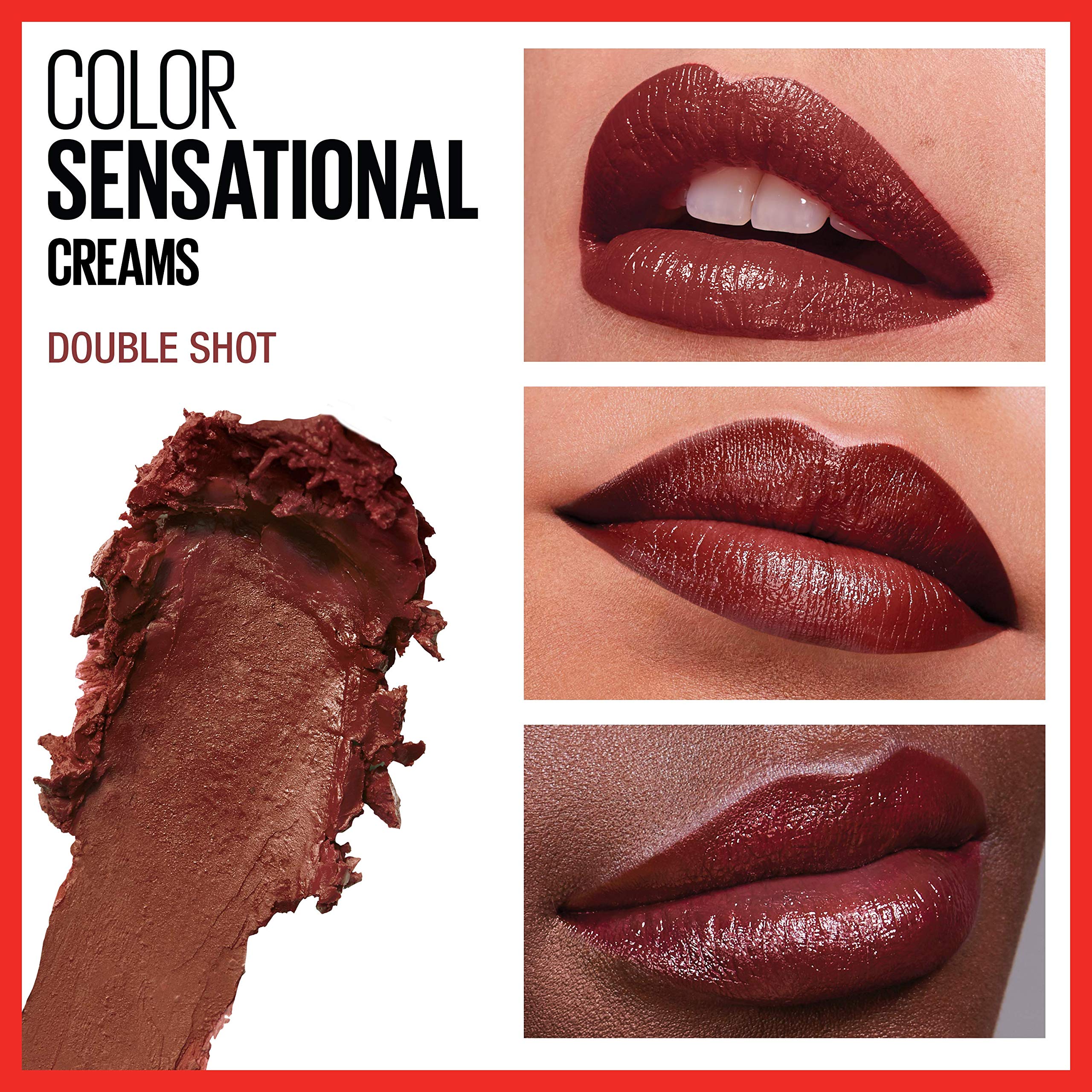 Maybelline Color Sensational Lipstick, Lip Makeup, Cream Finish, Hydrating Lipstick, Nude, Pink, Red, Plum Lip Color, Double Shot, 0.15 oz; (Packaging May Vary)