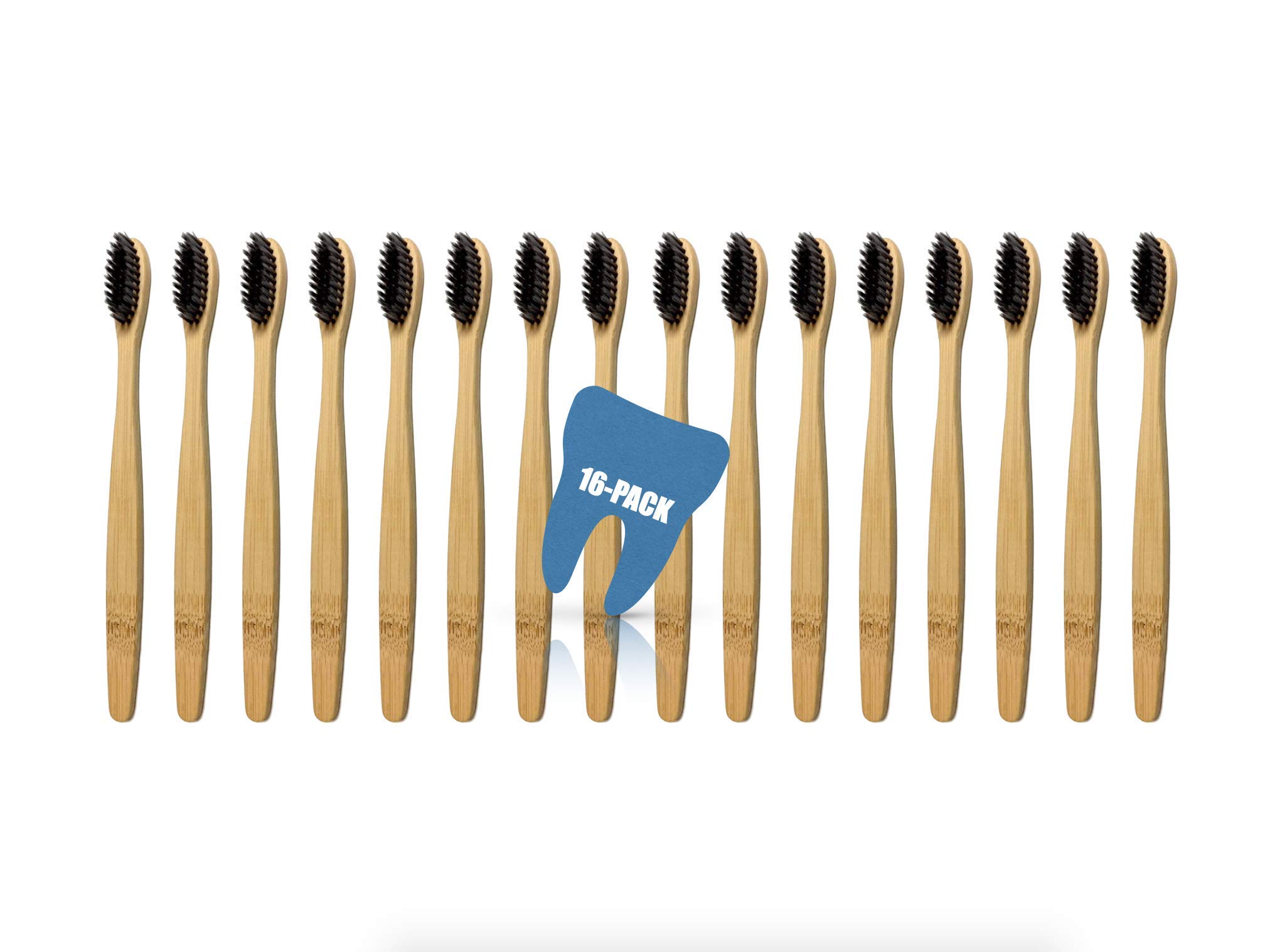 More of Me to Love BPA-Free, Biodegradable, Organic Bamboo Toothbrush - Charcoal Infused Naturally Whitening Bristles, Pressed Glue-Free Bristles, Environmentally Friendly (16-Pack)