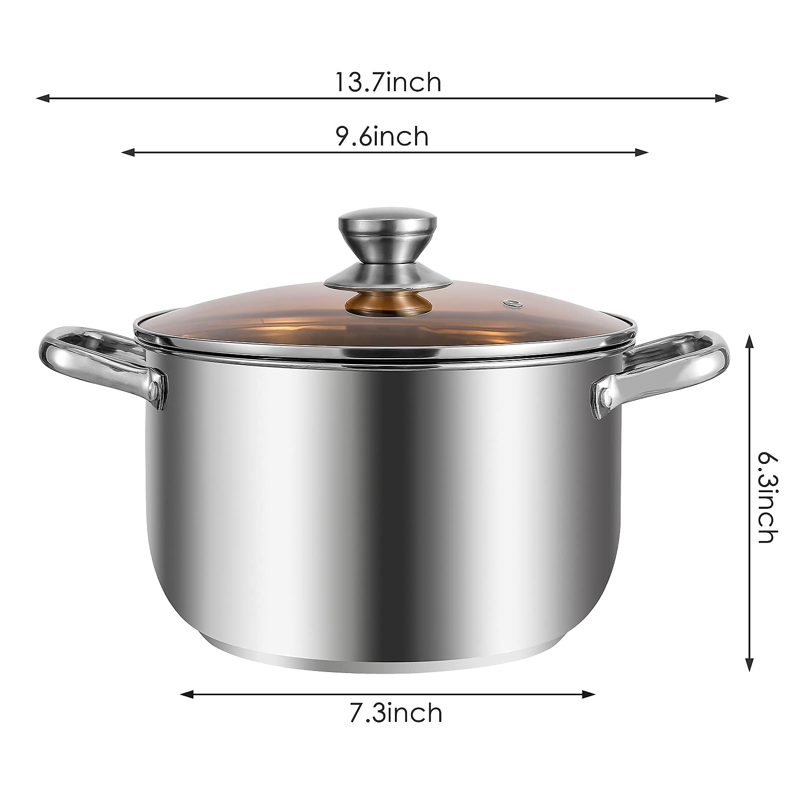 8 QT Soup Pot, Stainless Steel Stockpot with Lid, Saucepot Pasta Cooking Pot with Double Handles, Dishwasher Safe