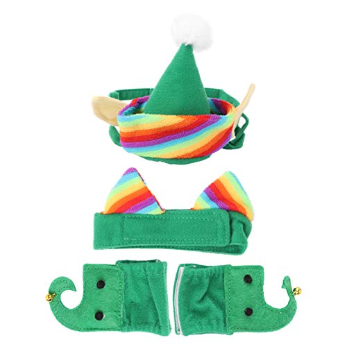 POPETPOP 4Pcs Cat Elf Costume - Cute Cat Christmas Costume Xmas Clothes Green Elf Outfit for Small Pets Cat Costume Accessories