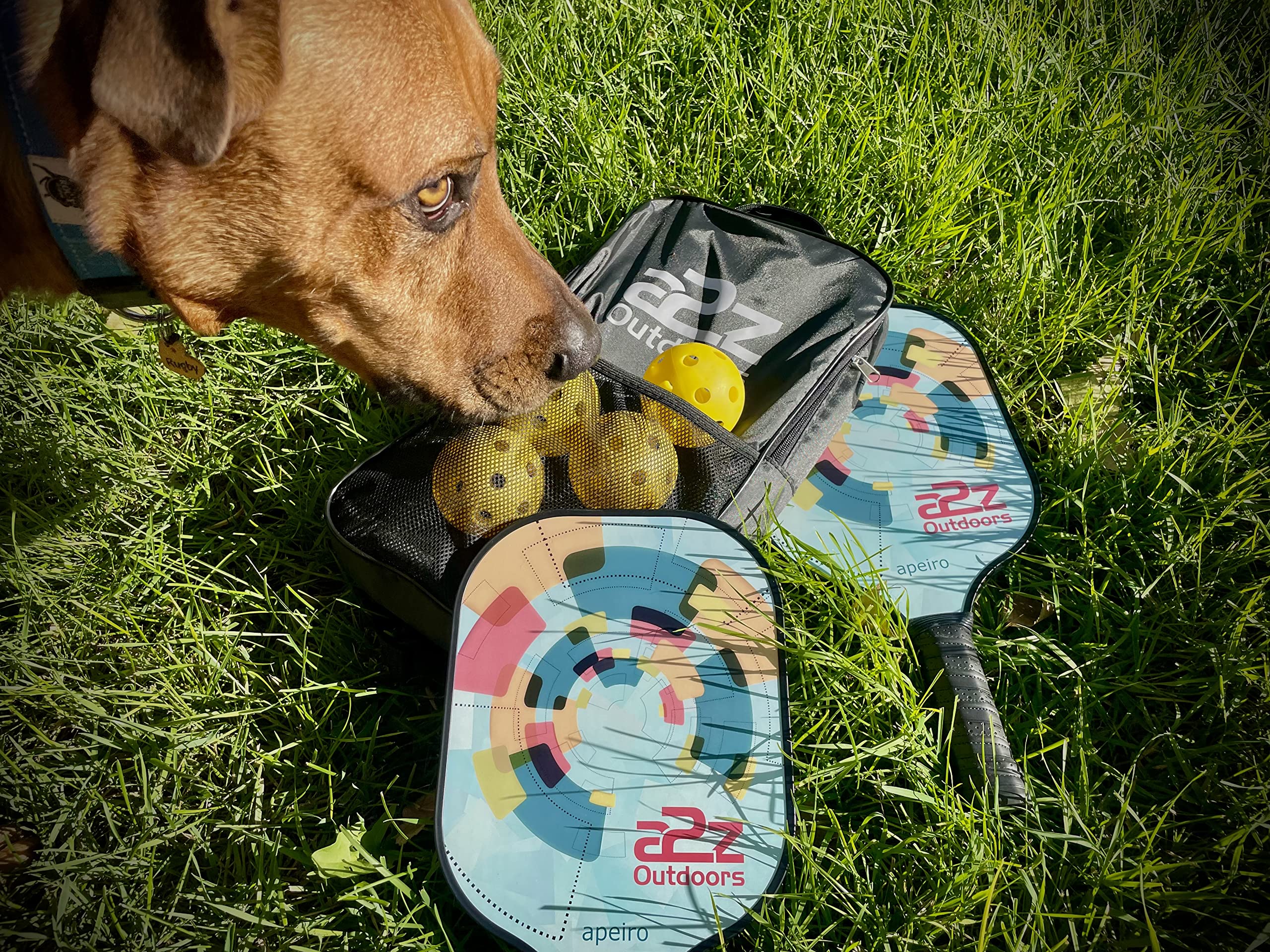a2z Apeiro Pickleball Paddles Set of 2, Fiberglass Surface, 4 Balls, One Pickleball Bag