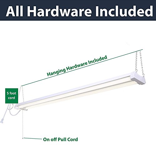 HARRRRD 3PK LED 4ft Utility Shop Light-40W, 5000K, Non-Linkable, Frosted Lens, 4100LM, Replaces 4 Foot Fluorescent, Garage Shoplight Ceiling Fixture, Pull Cord Chain, Plug in