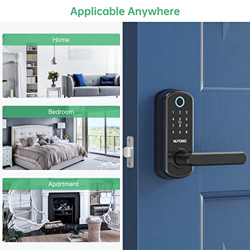 NUTOMO Fingerprint Door Handle Lock - Keyless Entry Door Lock - Digital Electronic Keypad Front Door Lock with Handle - User Passcode Auto Lock IC Cards - Smart Lock for Home Hotel Office Room - Black