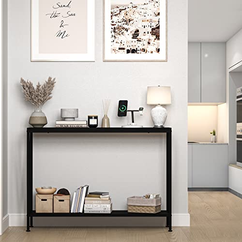 Alkmaar Black Narrow Console Table with Storage, 42.9" 2-Tier Sofa Table for Entryway, Living Room, Hallway, Foyer, Corridor, Office