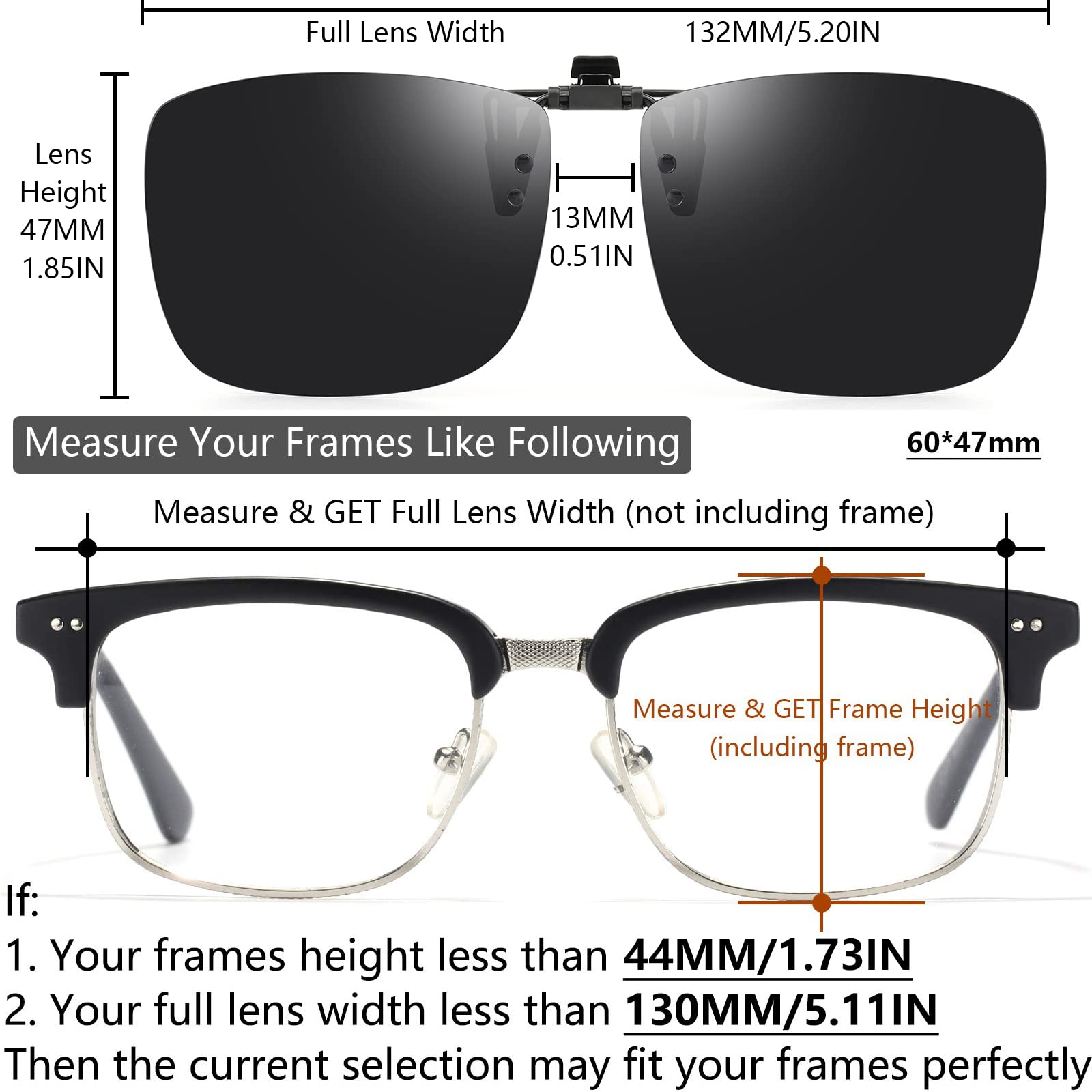 CAXMAN Clip On Sunglasses Over Prescription Frames for Men & Women w/Super Dark Category 4 Lens Polarized & Flip Up Extra Large