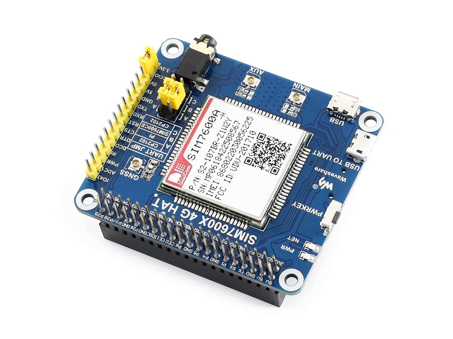 4G / 3G / GNSS HAT Module for Raspberry Pi Zero/Zero W/Zero WH/2B/3B/3B+ Based on SIM7600A-H, 4G Communication and GNSS Positioning Module Support LTE CAT4 up to 150Mbps for North America
