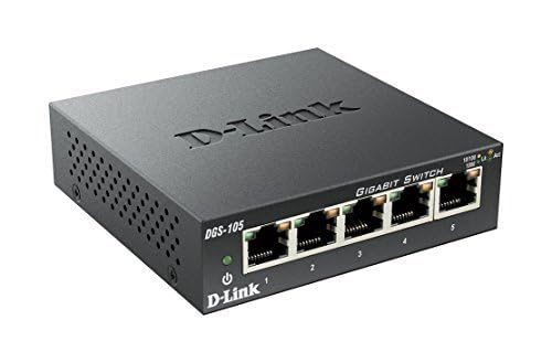 D-Link Ethernet Switch, 5 Port Gigabit Unmanaged Metal Desktop Plug and Play Compact (DGS-105),Black
