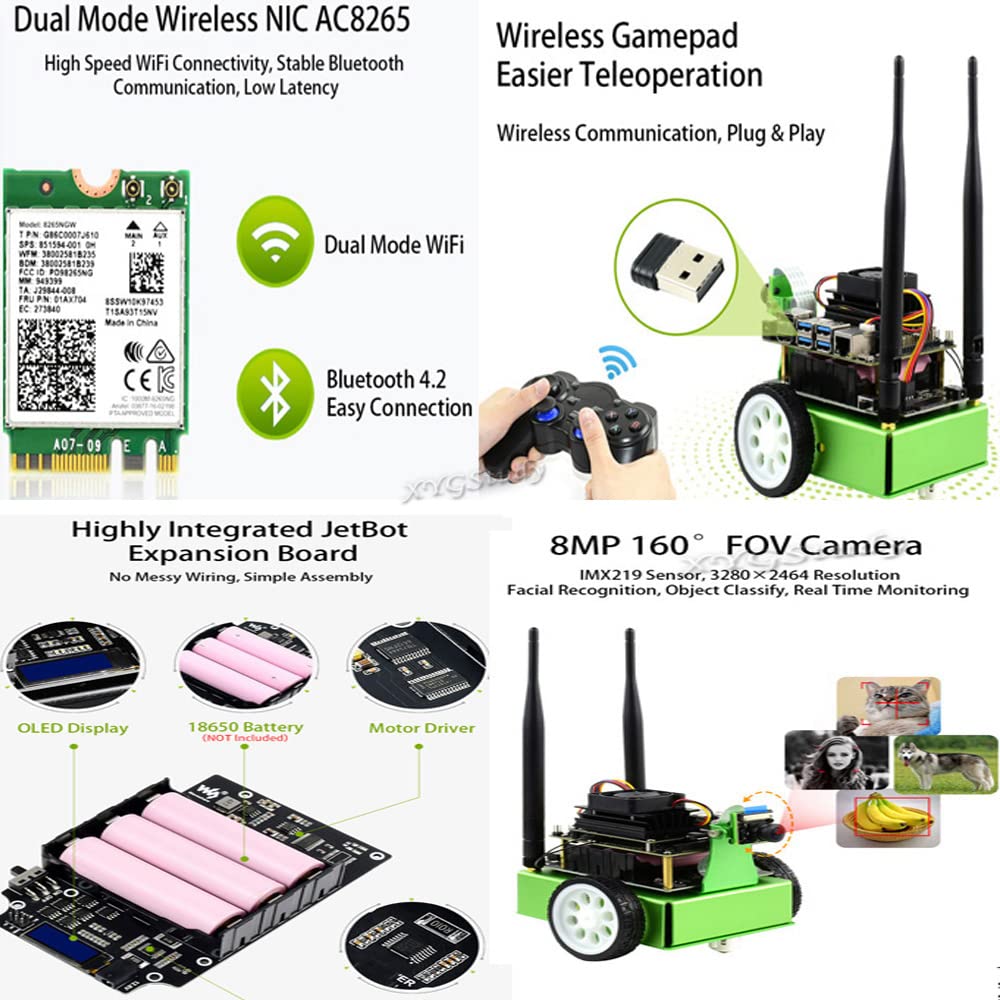 JetBot AI Kit Based on Jetson Nano to Build Smart AI-Based Robot JetBot with Front Camera Eye and ROS Nodes Code Dual Mode Wireless WiFi Bluetooth Facial Recognition Object Tracking etc @XYGStudy