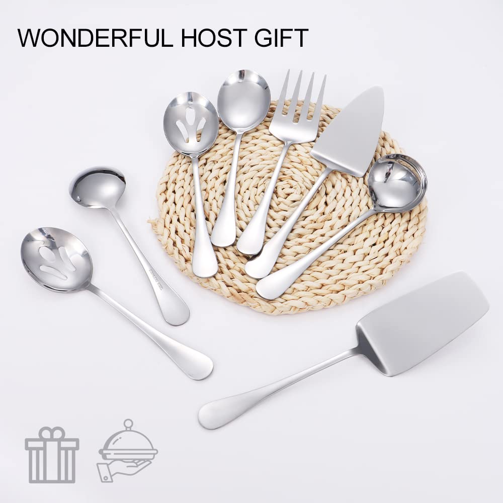 8 Piece Serving Utensils Set,Large Serving Set,Stainless Steel Serving Utensils for Dinner Parties Entertaining - Lasagna Server,Pie Server,Serving Fork,Serving Spoons,Soup Ladle,Mirror Polished