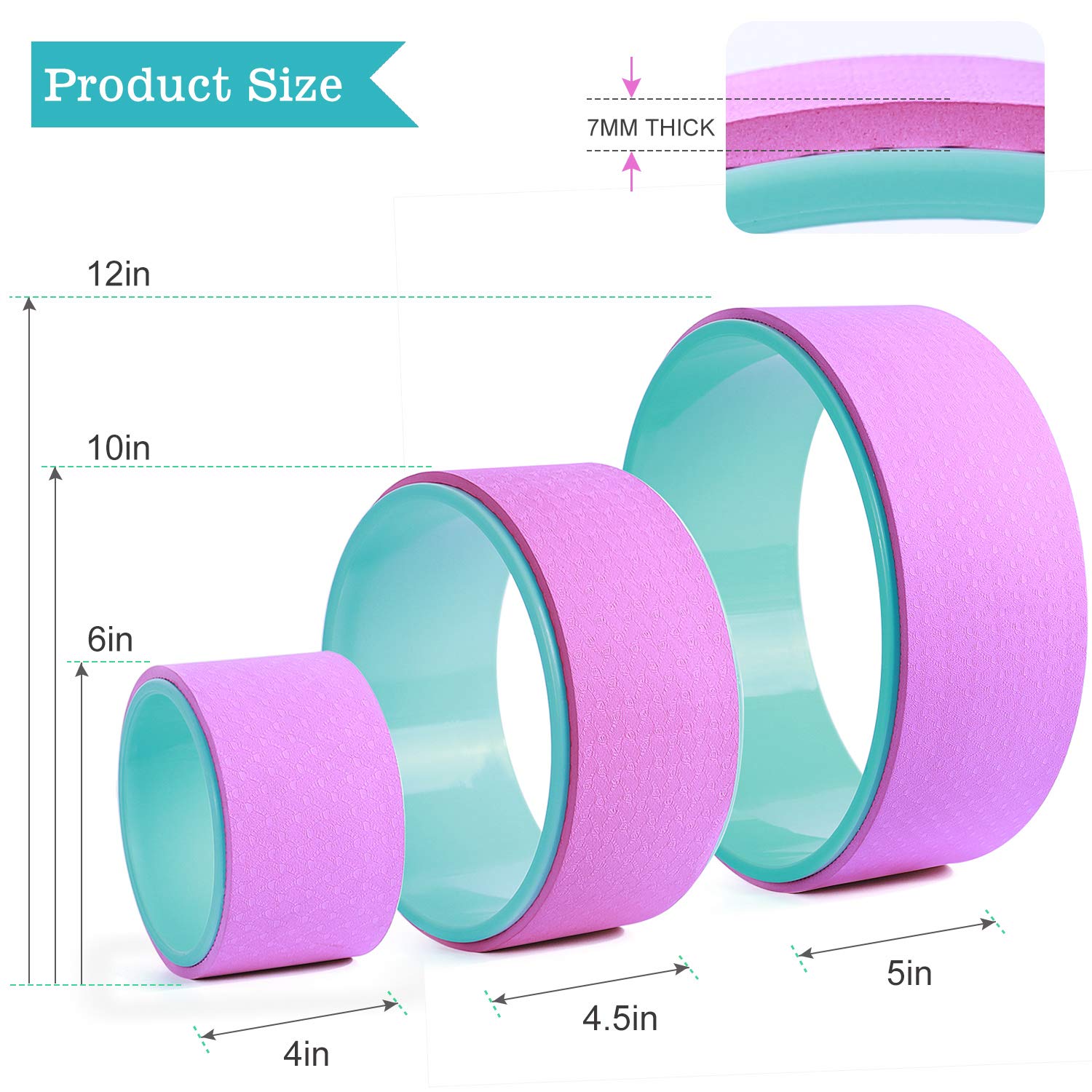 ADKINC Yoga Wheel Set 3 Pack, ABS Yoga Wheel for Stretching, TPE Non-Slip Yoga Wheel Back Wheel for Ain Relief Back Pain and Improving Backbends Flexibility Training