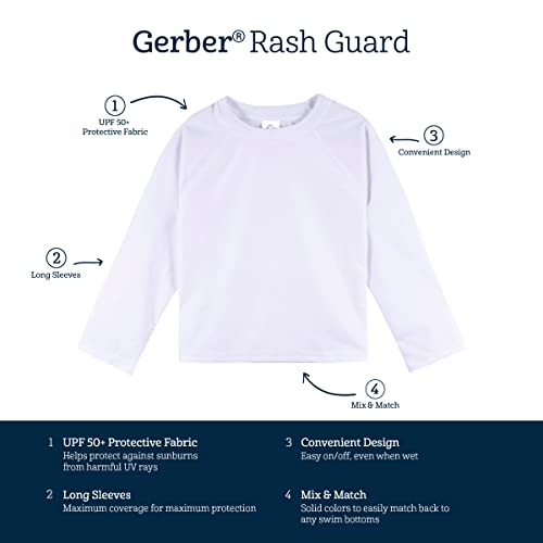 Gerber Unisex Baby Toddler UPF 50+ Long Sleeve Rashguard Swim Shirt, White, 12 Months
