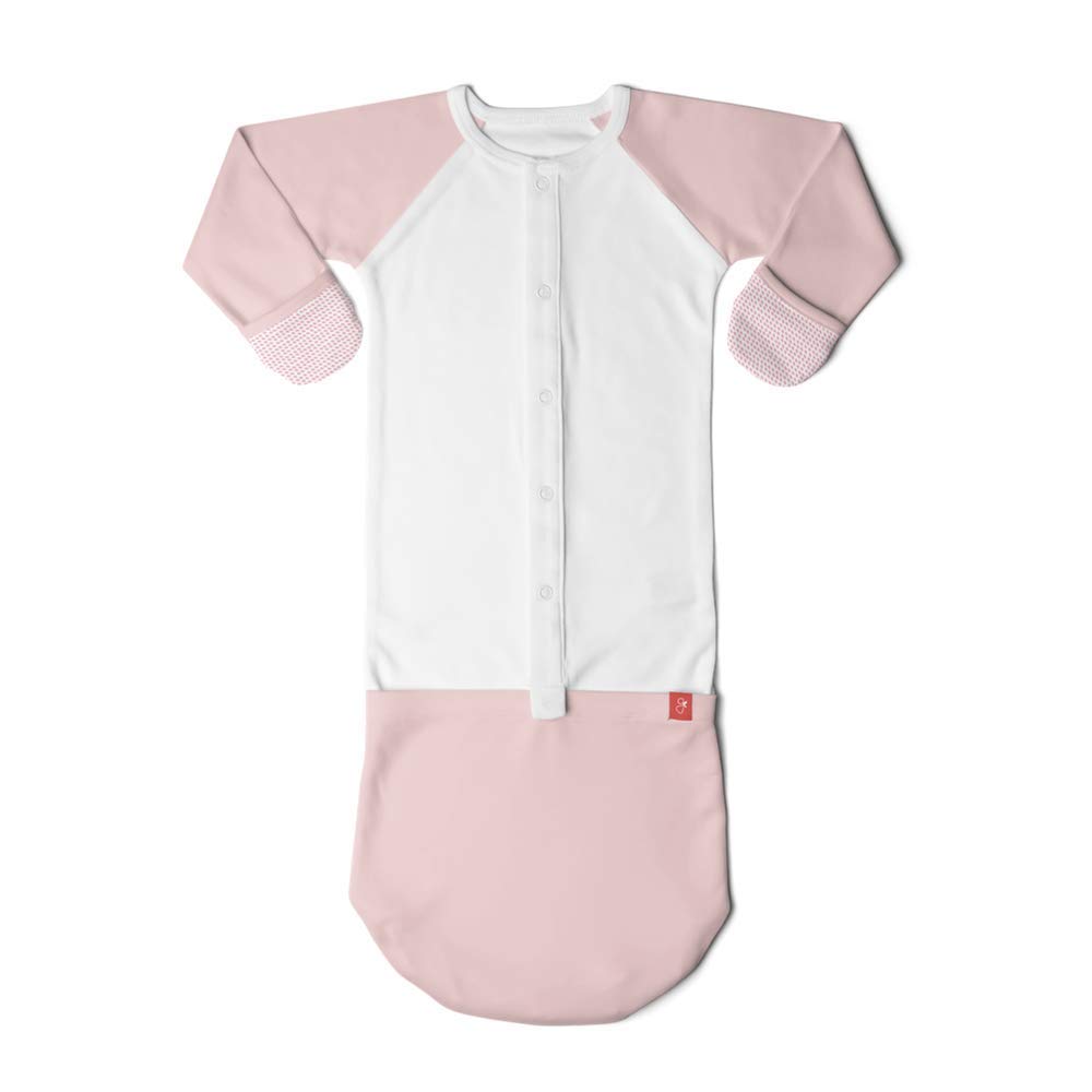 Goumijamms, Smart Baby Gown Made with Organic Material with Scratch Prevention Mitts and Foot Pockets (Drops Pink, 0-3 Months)