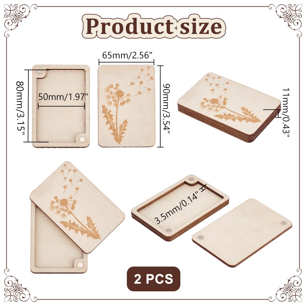 AHANDMAKER 2 pcs Wooden Needle Box Sewing Needle Storage Box Sewing Pins Organizer with Dandelion Print For Quilters, Sewers, Tailors, Antique White,3.15"x1.97"x0.14"