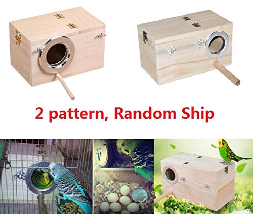 POPETPOP Wooden Bird Nesting Box, Parrot Clear View Window, Lovebirds Breeding Box, Bird Nesting Feeding Station House - Size S (Left or Right Open Window)