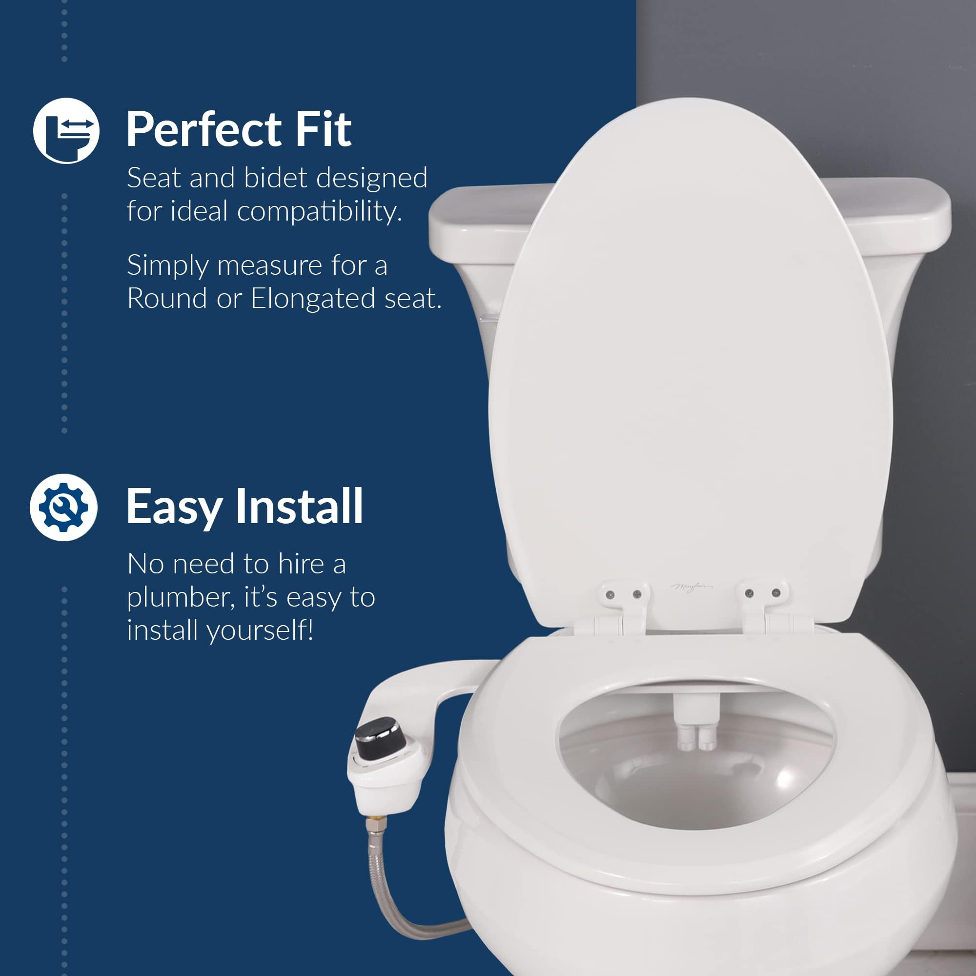 MAYFAIR Kendall Bidet Bundle, Slow-Close Never Loosen Toilet Seat with Perfect Fit, Fresh Water Spray, Non-Electric, Easy to Install Bidet, ELONGATED, White