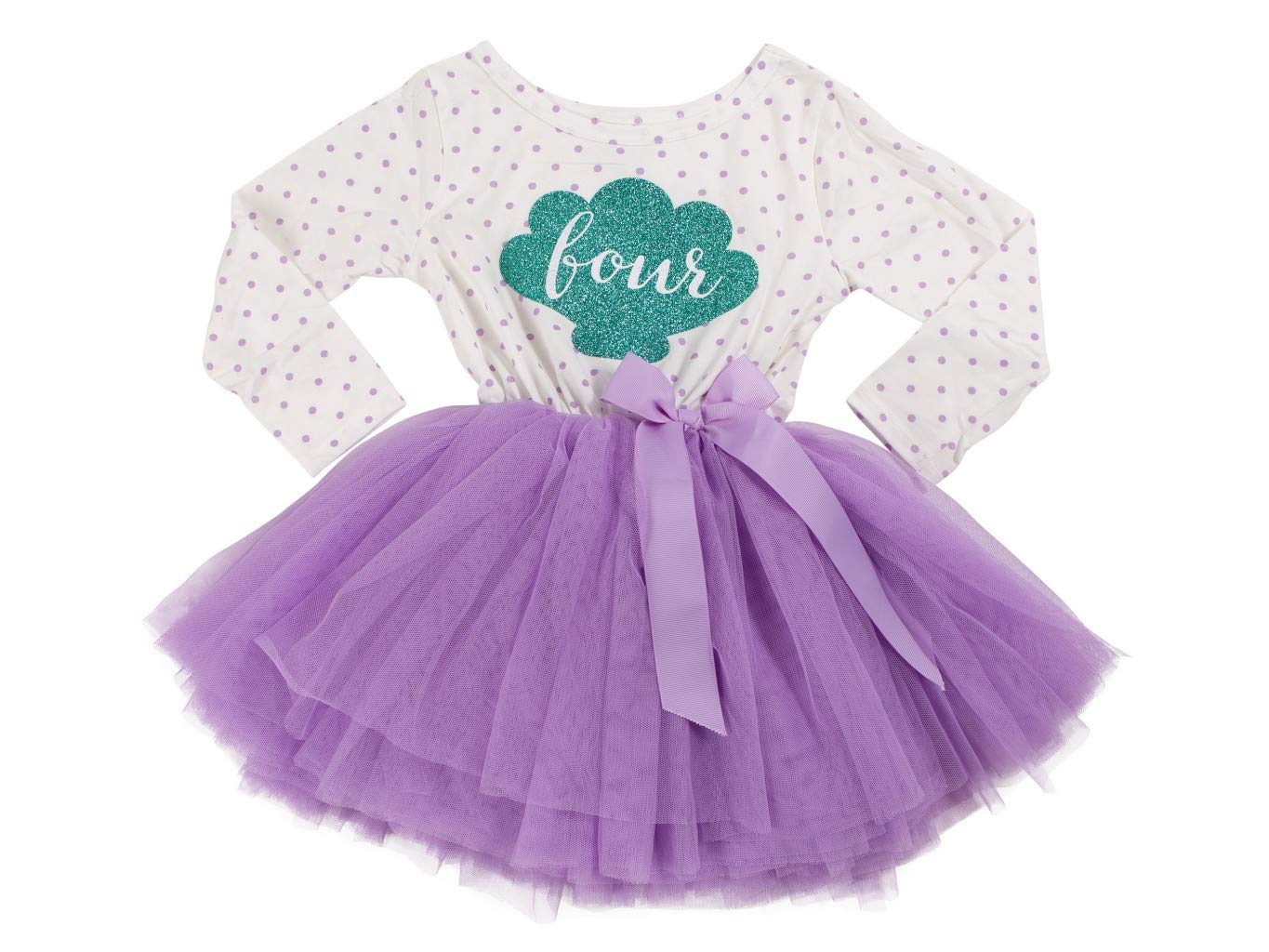 Grace & Lucille Toddler Birthday Dress (4th Birthday) (Purple Polka Dot Long Sleeve, Seashell, 4T)