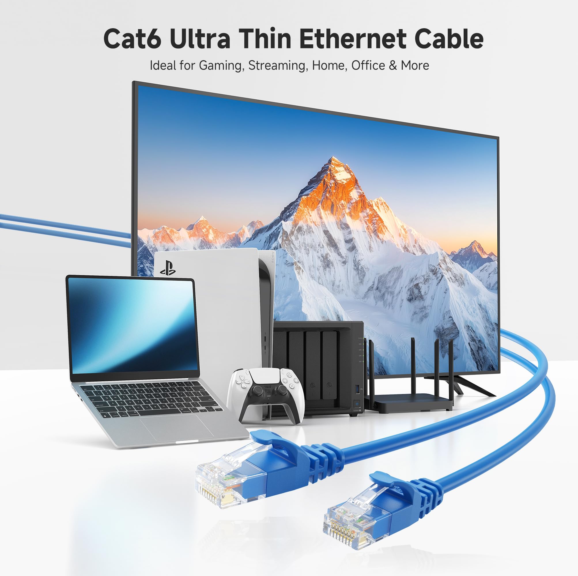 Cable Matters 10Gbps 5-Pack Snagless Short Cat 6 Ethernet Cable - 1ft, Slim Profile Cat 6 Cable, Cat6 Cord, Thin Ethernet Cord, Blue