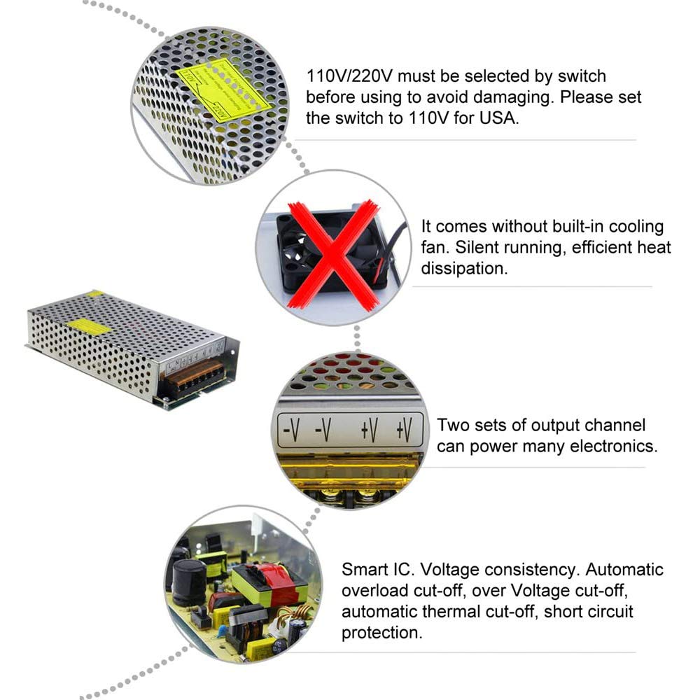 JOYLIT DC 24V 5A 120W Power Supply Adapter, AC 110V / 220V to DC 24V 5amp Converter Universal Regulated Switching Transformer for LED Lights, CCTV Security Sytem, 3D Printer