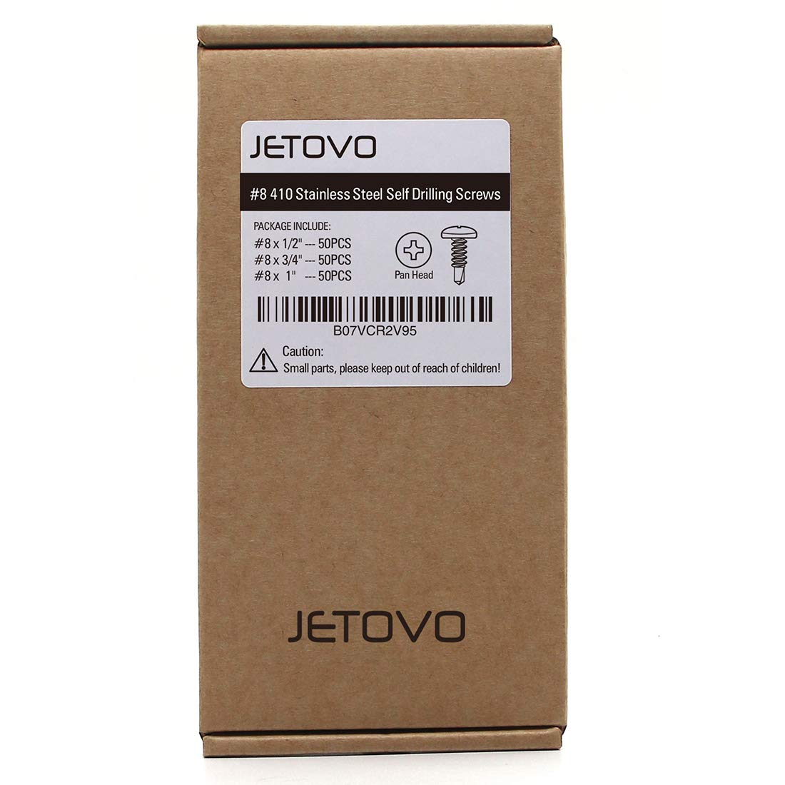 Jetovo 150 Pack 410 Stainless Steel Pan Head Phillips Self Drilling Screws Sheet Metal Tek Screws Assortment Kit - Size: #8 x 1/2" #8 x 3/4" #8 x 1"