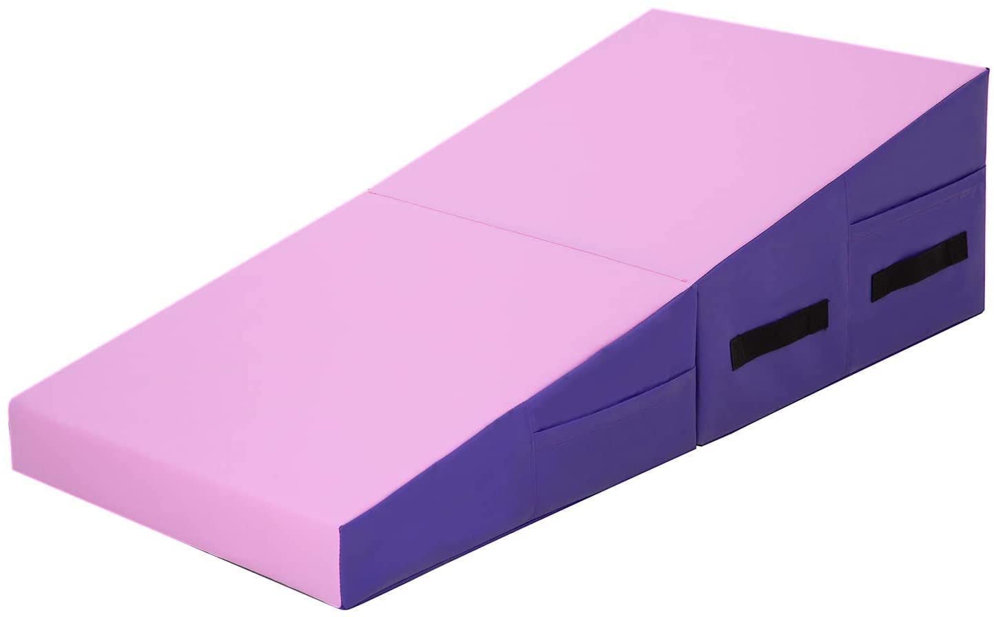48x24 Inch Folding Gymnastic Tumbling Mat Gymnastics Mat Incline Mat Tumbling Mat, Indoor/Outdoor Exercise Mat Home Gym Yoga Mat with Handle,Pink