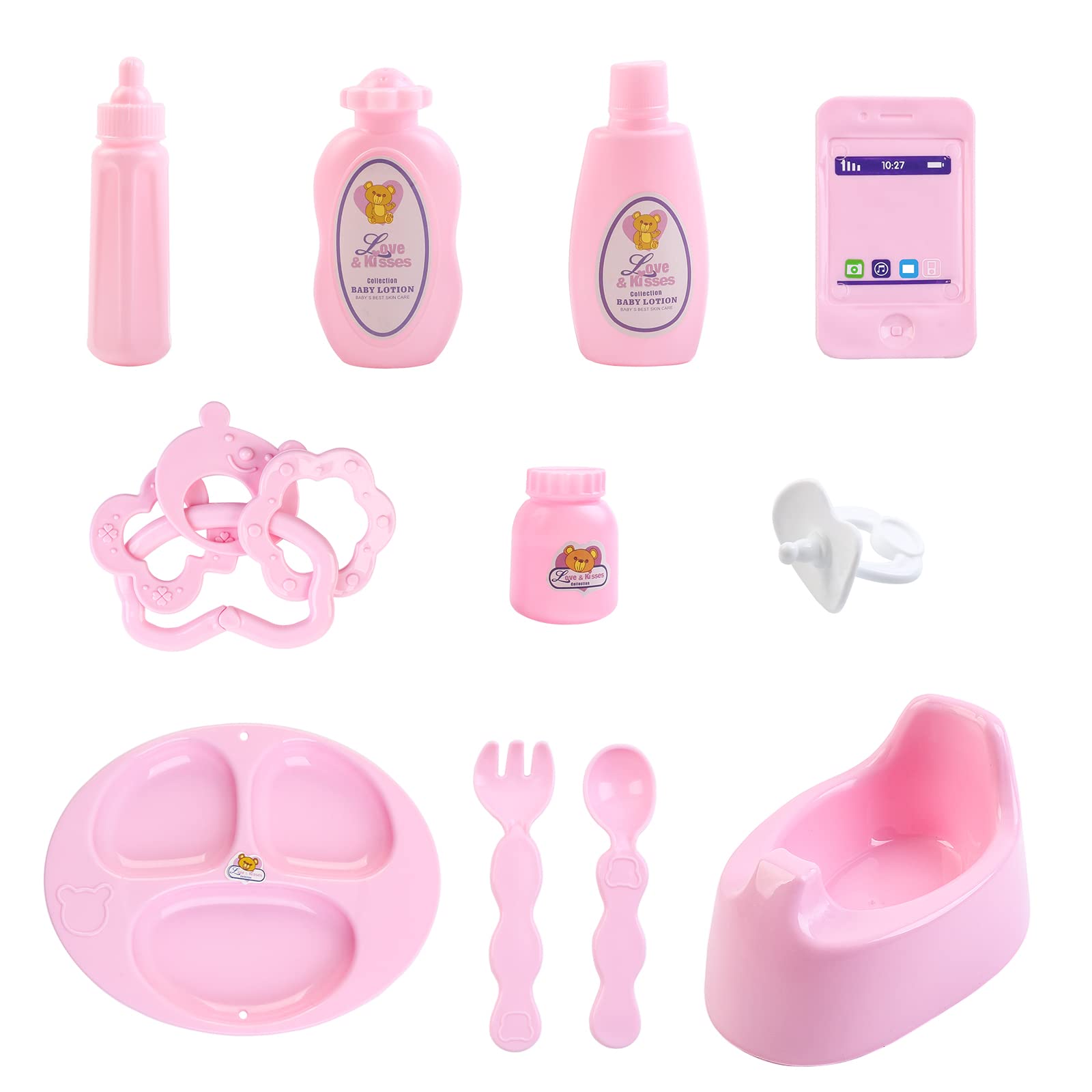 deAO Baby Doll Stroller Set Doll Playset with Smooth Rolling 11Pcs Baby Doll Feeding Accessories -12 Inch Baby Doll Set,Great Nurturing Pretend Toy for 3+ Girls…