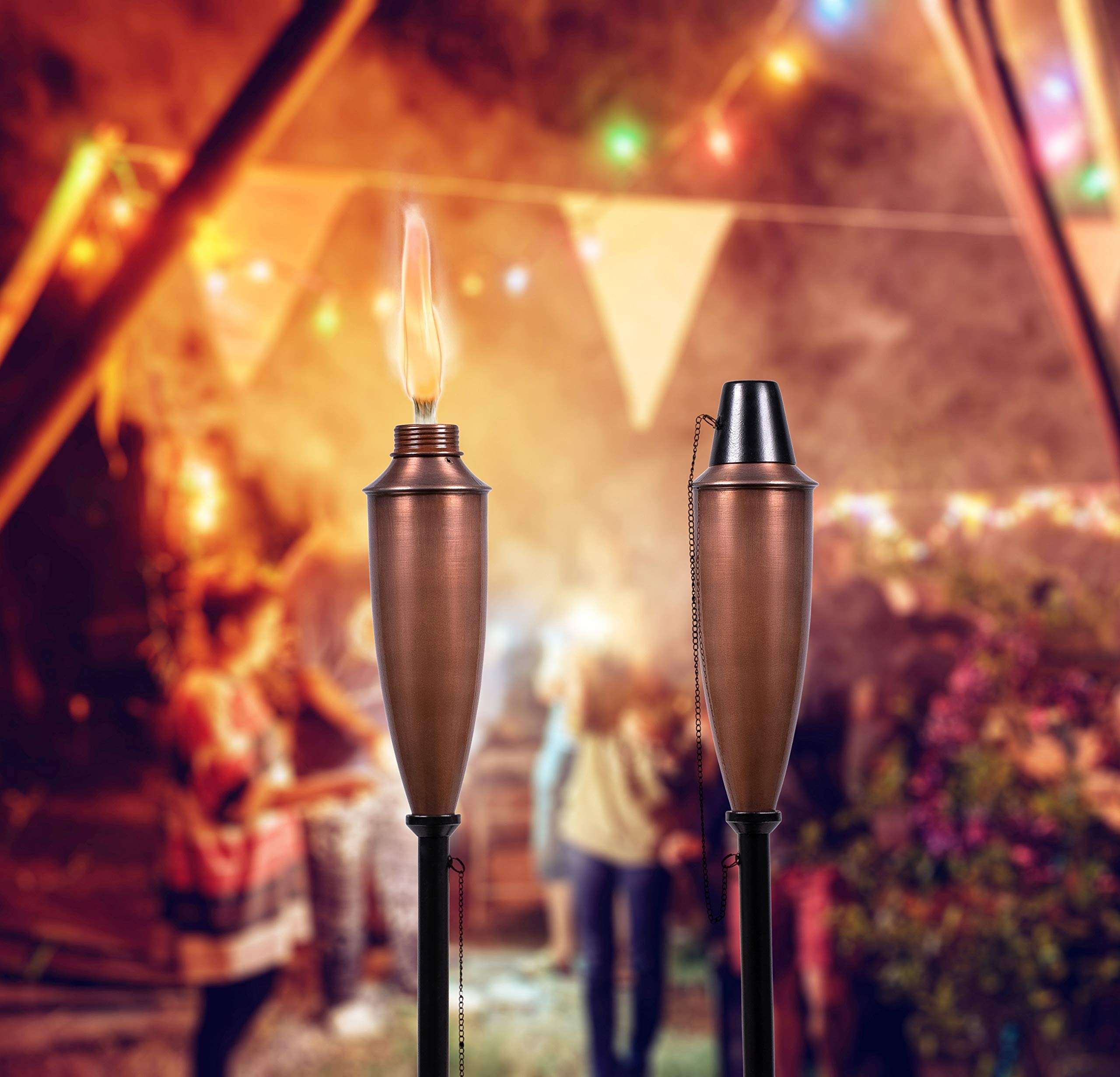 BIRDROCK HOME 4 Pack Round Outdoor Torches - Bronze - Flame Light Torch - Backyard Garden Patio Lighting - Metal Lamp - Decorative Urban Lantern