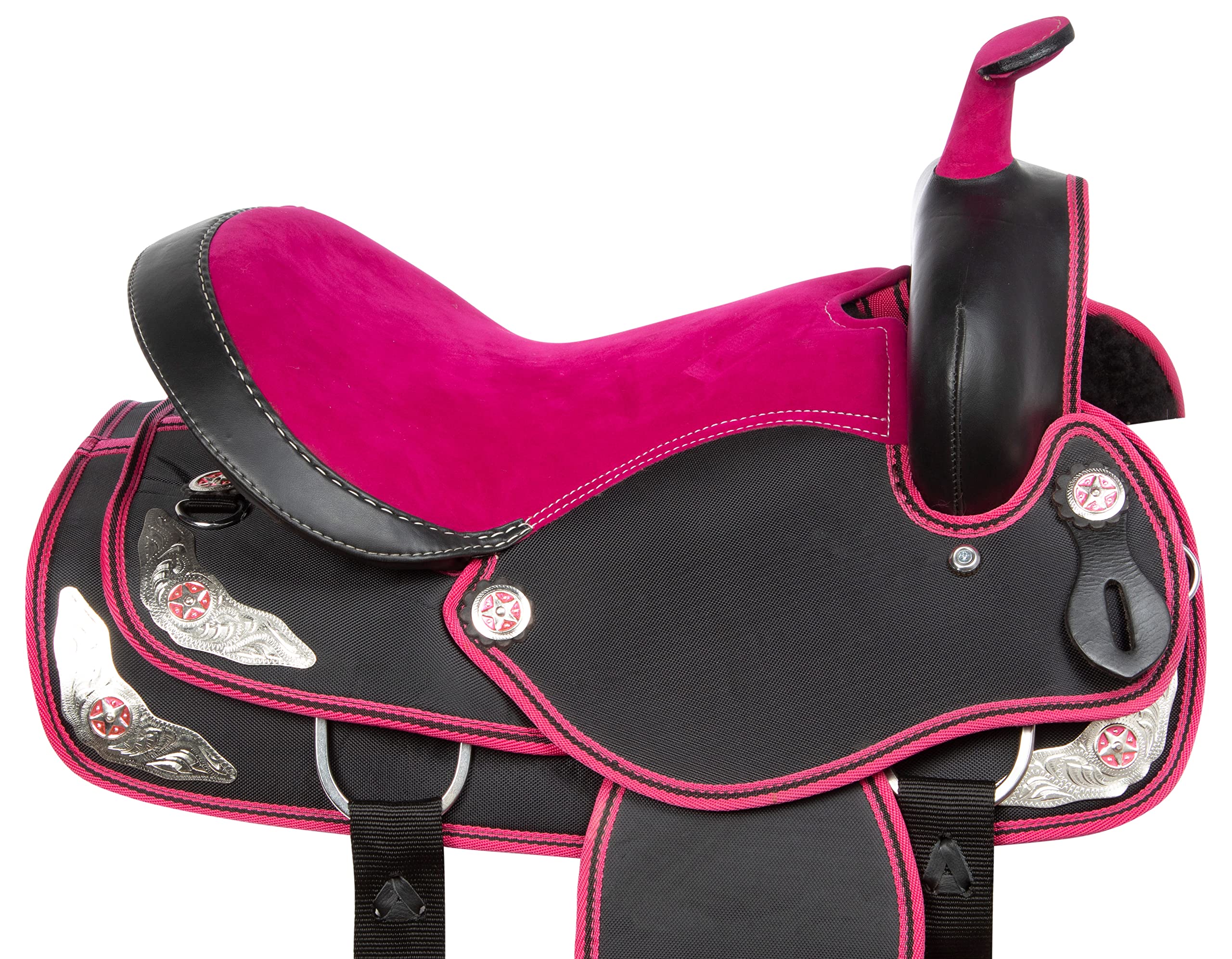Acerugs Beautiful Western Pleasure Trail Barrel Racer Show Horse Saddle TACK Set PAD Silver Crystals (Pink, 14")