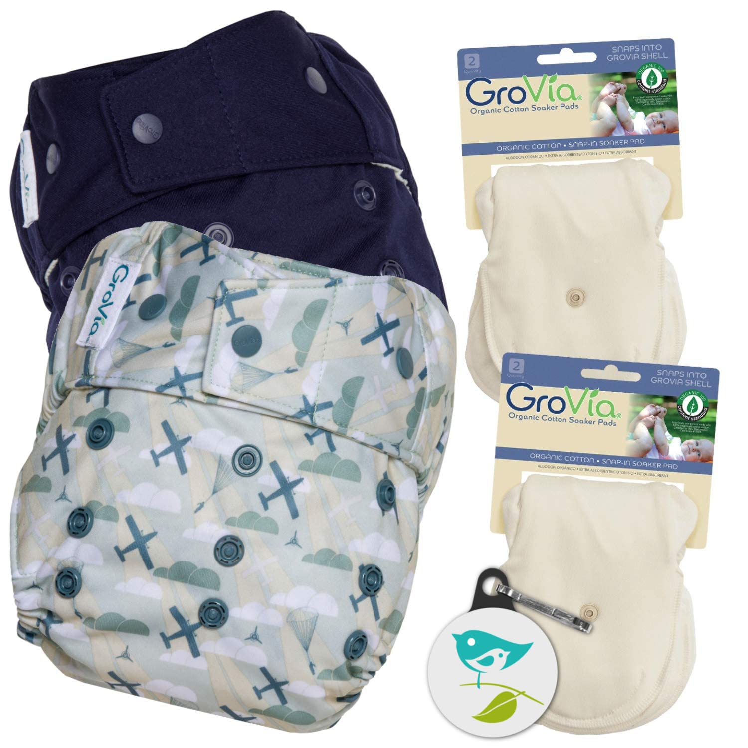 GroVia Experience Package: 2 Shells + 4 Organic Cotton Soaker Pads (Color Mix 10 Snap)