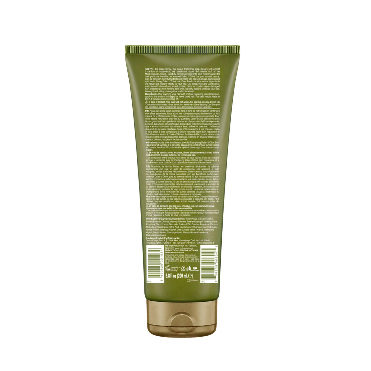 Dalan 100% Pure Olive Oil Hair Conditioner Repair Care for Dry and Damaged Hair Preventing it from Forming Split Ends Paraben-Silicon-PEG Free 6.8 fl.oz.