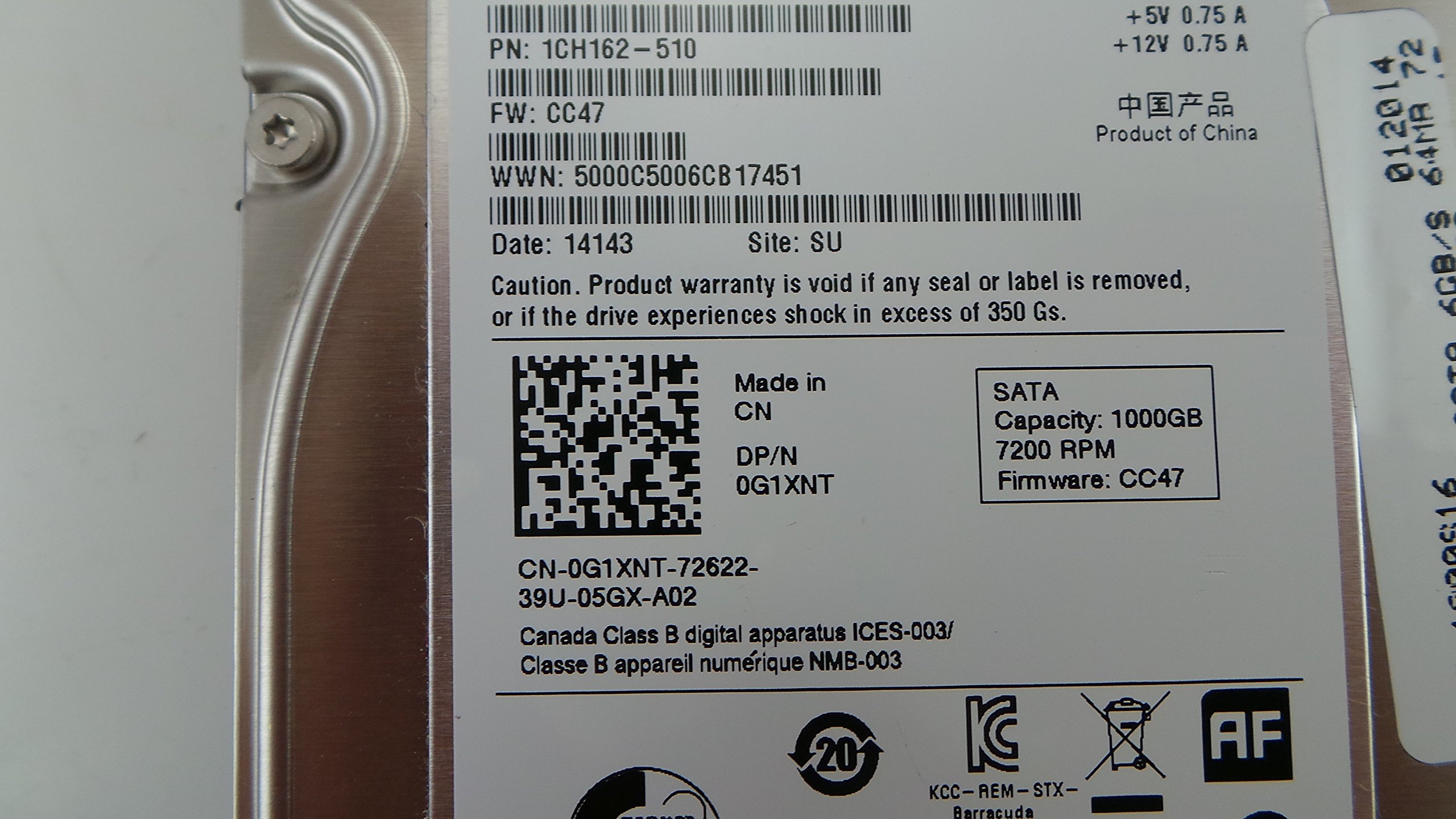 G1XNT Dell 1tb SATA 3.5 7200rpm