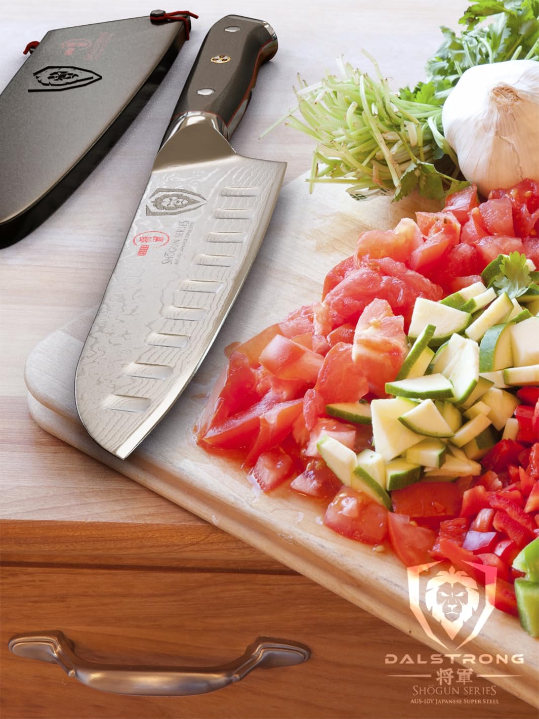 Dalstrong Santoku Knife - 7 inch - Shogun Series - Damascus - Japanese AUS-10V Super Steel 67 Layers - Black G10 Handle - Vegetable Knife - Vacuum Treated - Kitchen Knife - Sheath Included