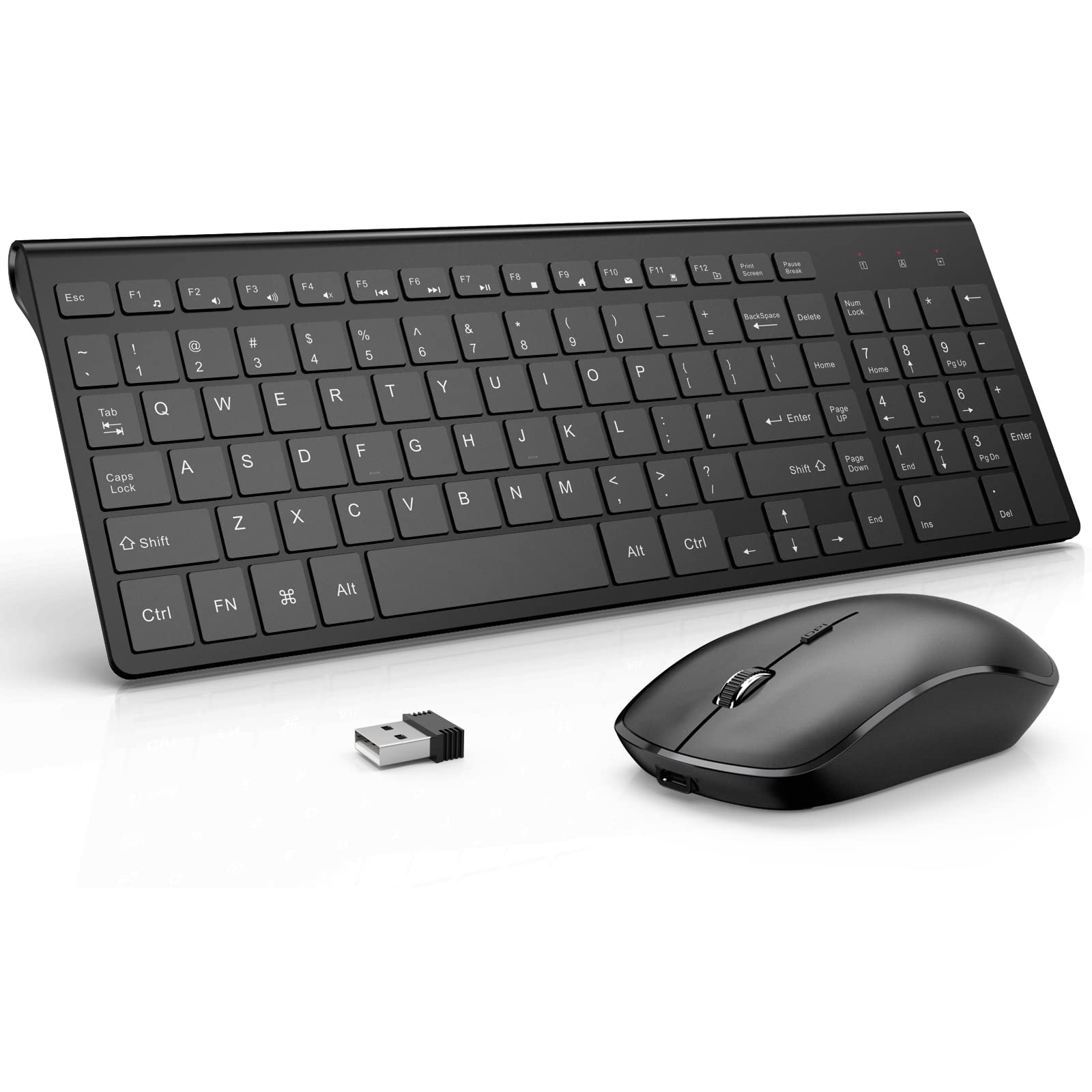 Rechargeable Wireless Keyboard and Mouse Combo- J JOYACCESS 2.4G Compact Quiet Slim Wireless Keyboard Mouse Combo for Laptop,PC,Desktop,Computer,Windows- Black