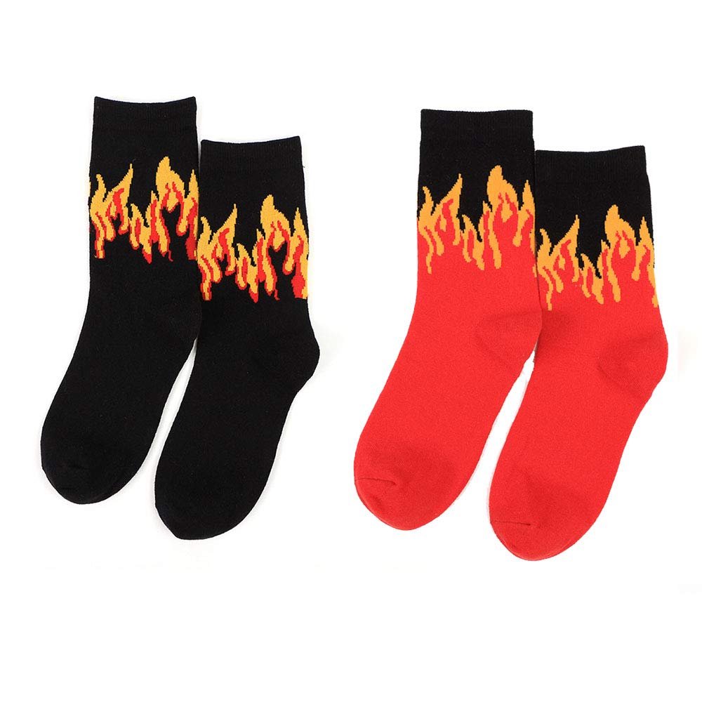 4 Packs Unisex Flame Printed Socks Fashion Hip Hop Skateboard Socks Soft-Breathable Cotton Athletic Sports Socks, Black, Medium