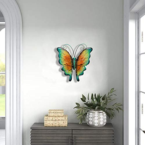 Bownew Butterfly Wall Decor Metal Outdoor Garden Hanging Art Insect Theme Decorations for Home, Yard and Patio - Yellow