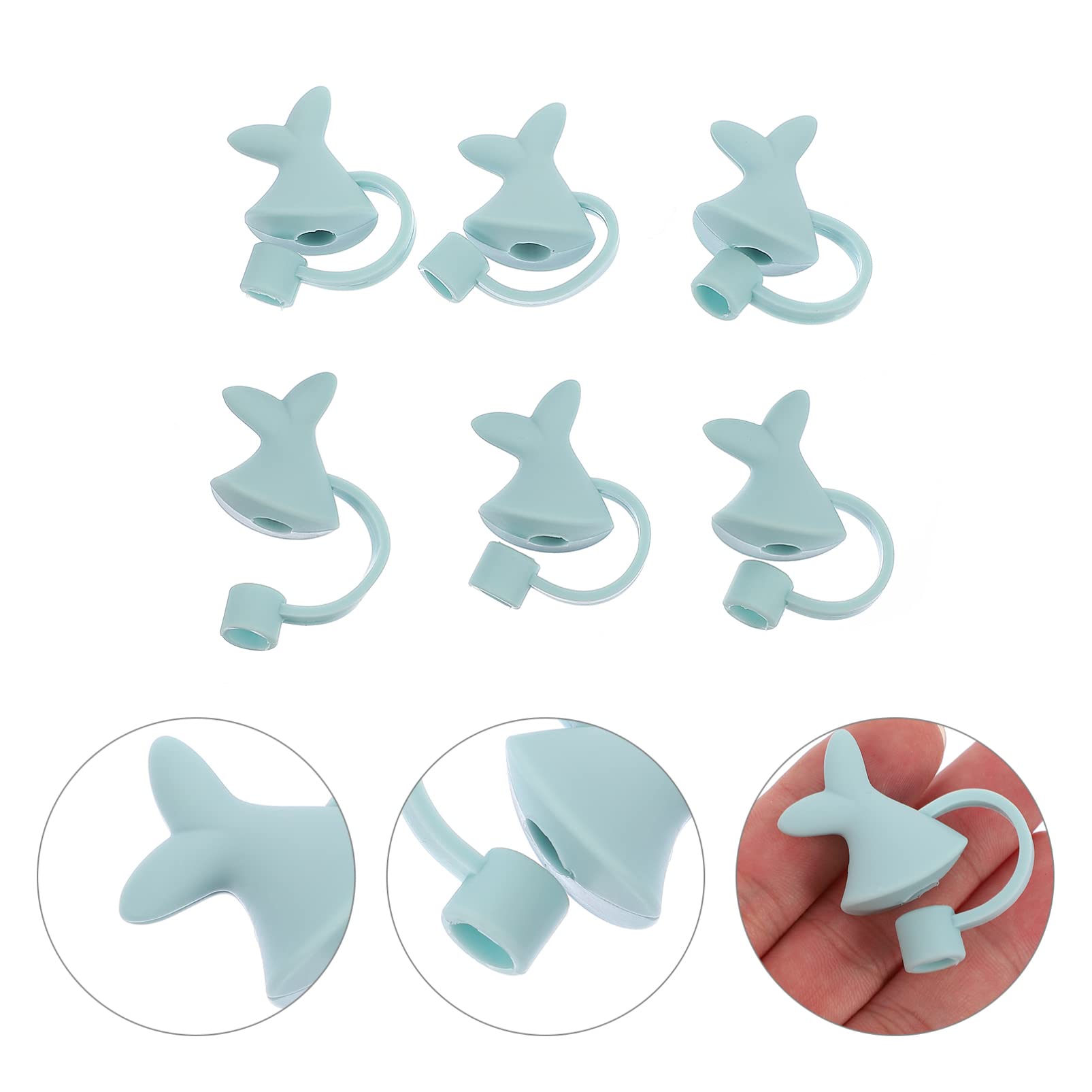 Amosfun 6Pcs Silicone Straw Tips Cover Cute Straw Cover Cap Straw Toppers Dolphin Tail Straw Cap Cover Straw Plug for Drinking Straws Party Gifts