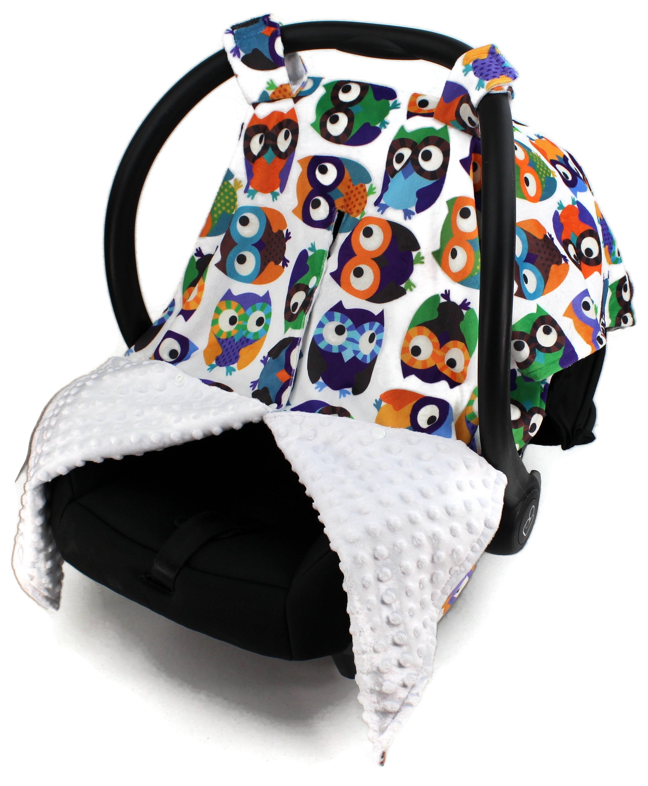 Dear Baby Gear Deluxe Car Seat Canopy, Owls, Multi Color / White Minky Dot